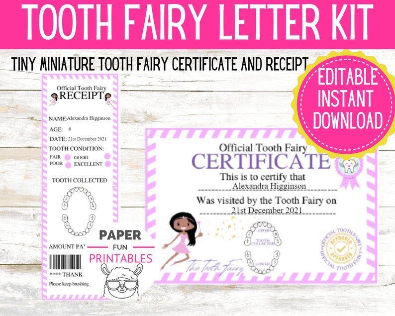 Tooth Fairy Letter| INSTANT EDITABLE Black Tooth Fairy Kit With Afro ...