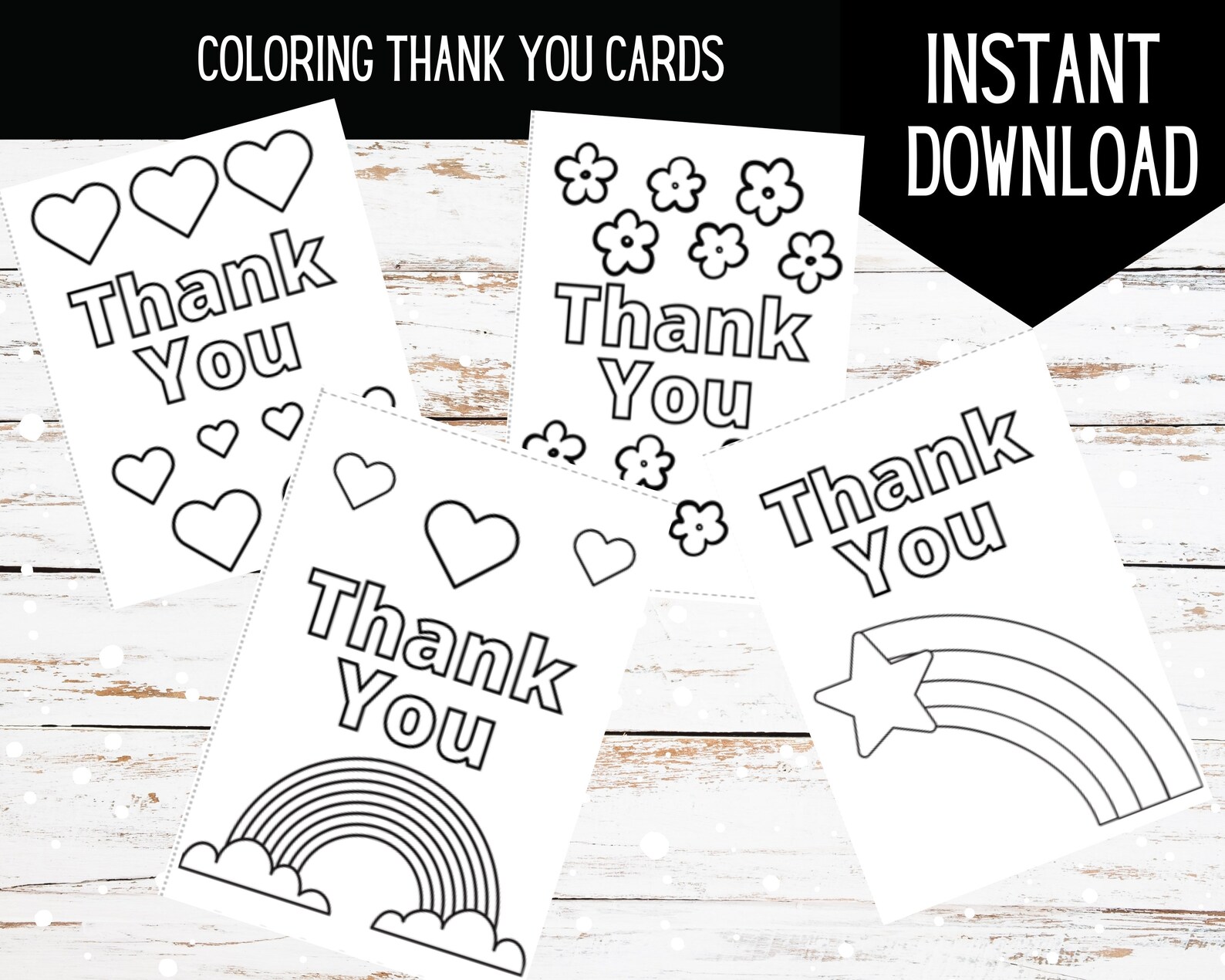 PRINTABLE Thank You Coloring Cards | Color Your Own Thank You Card ...