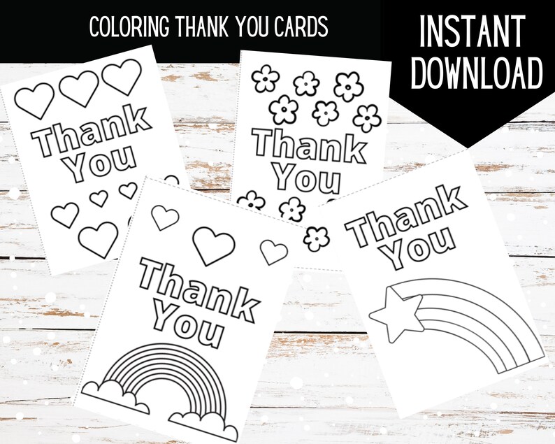 PRINTABLE Thank You Coloring Cards | Color Your Own Thank You Card ...