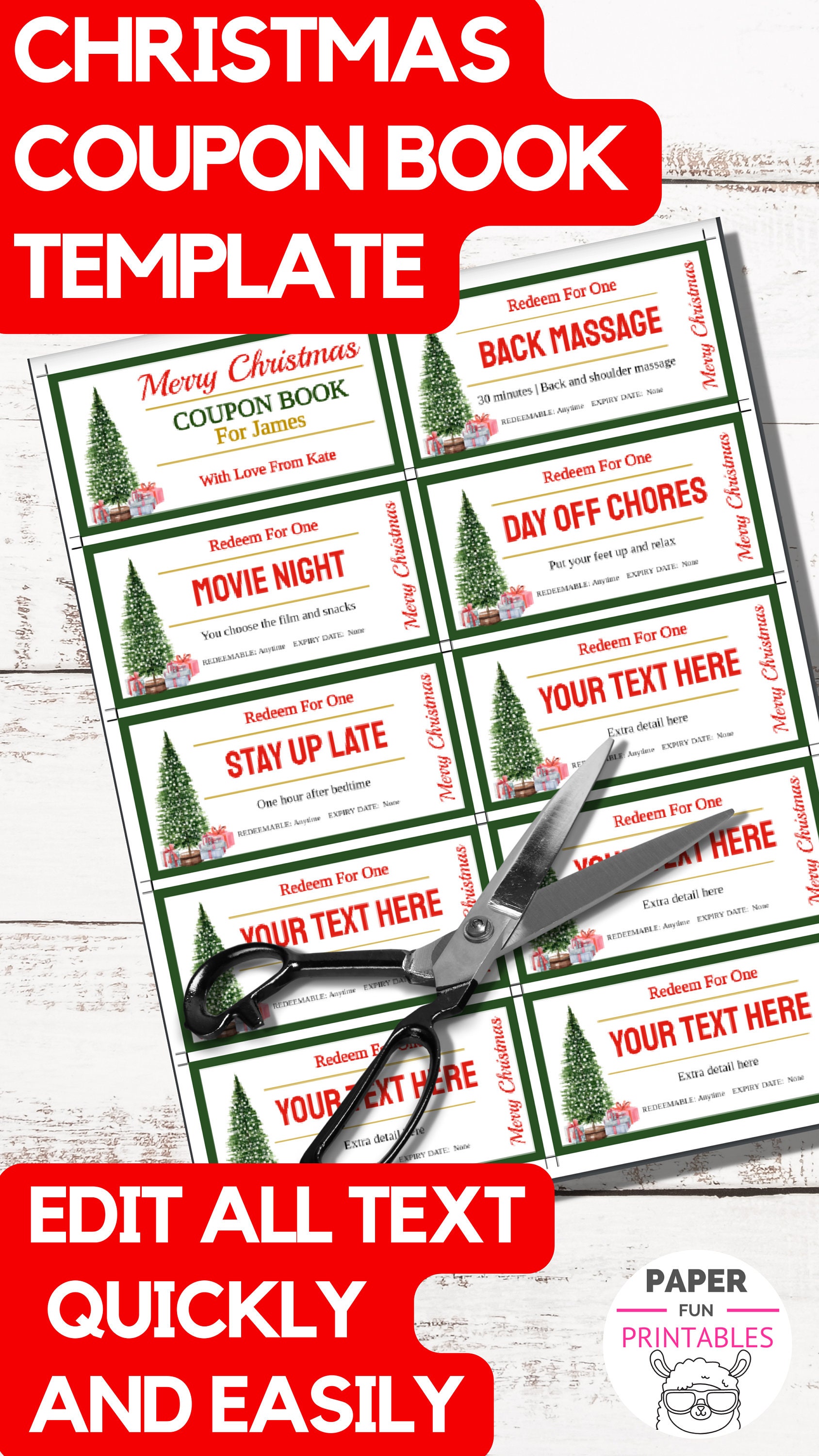 Christmas Coupon Book Template : Editable Coupons , Custom Coupons ...