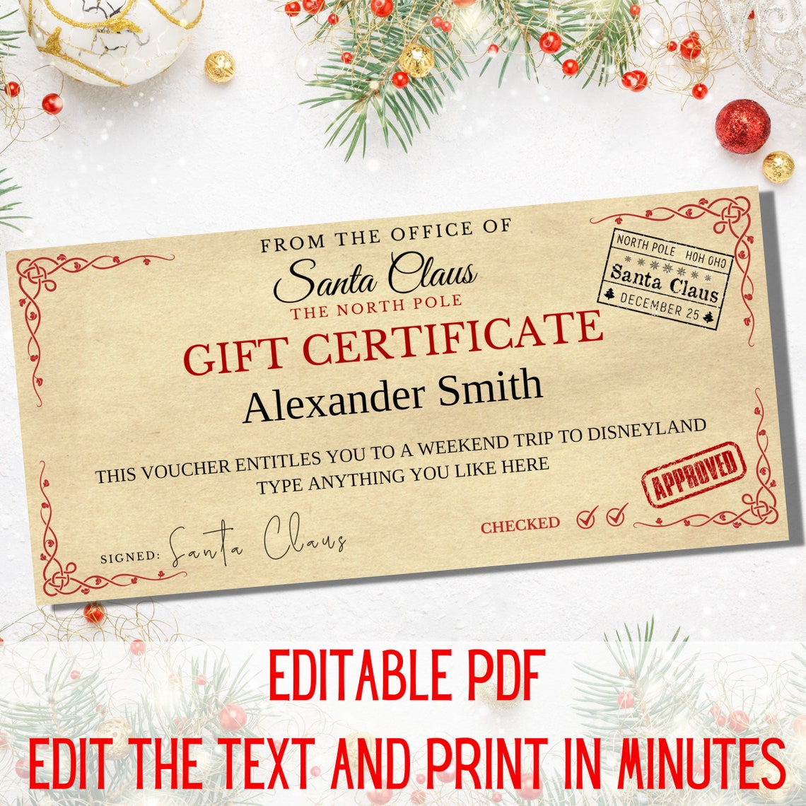 Santa Gift Voucher Christmas Voucher Template Santa Claus - Etsy UK