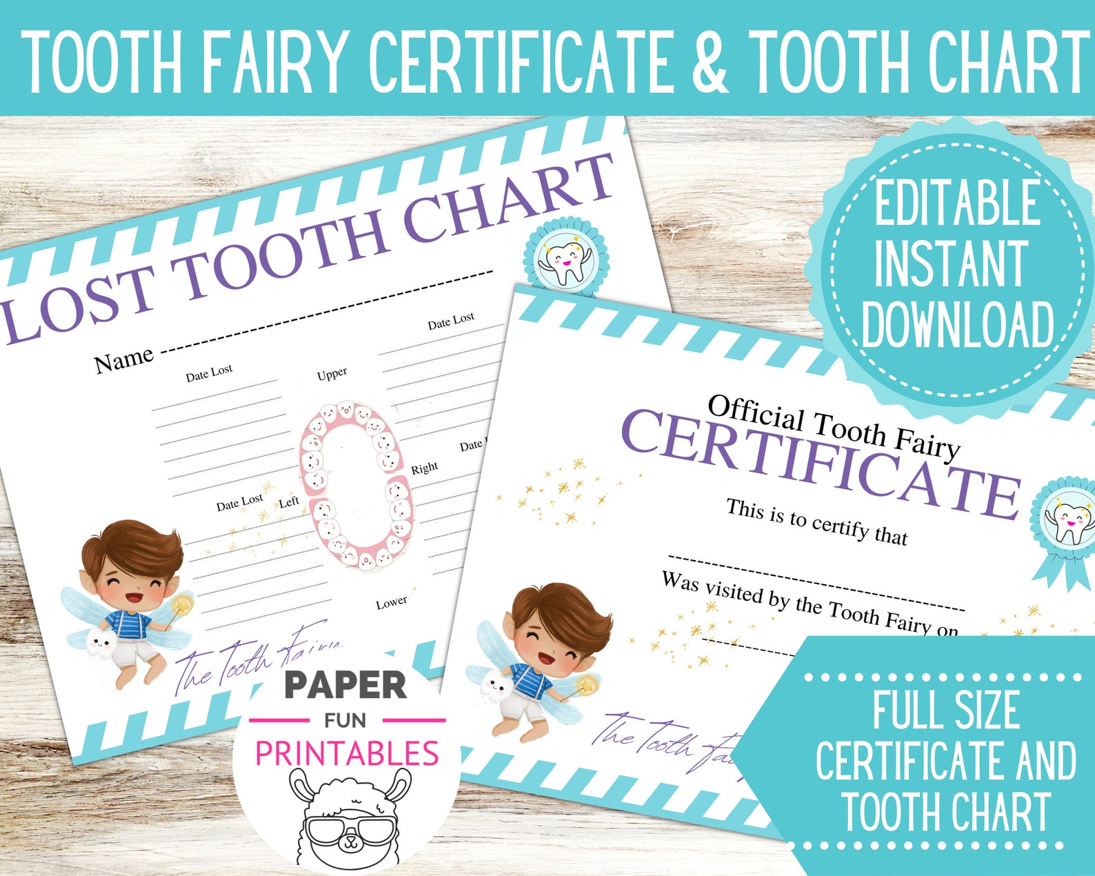 Boy Tooth Fairy Certificate for First Tooth and Printable Tooth Chart ...