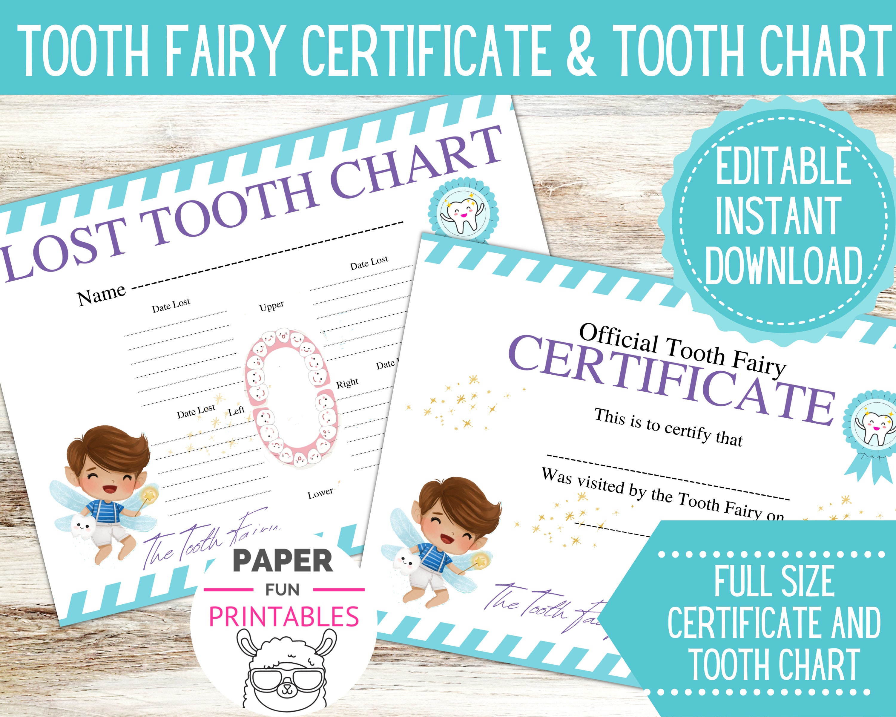 Boy Tooth Fairy Certificate for First Tooth and Printable Tooth Chart ...