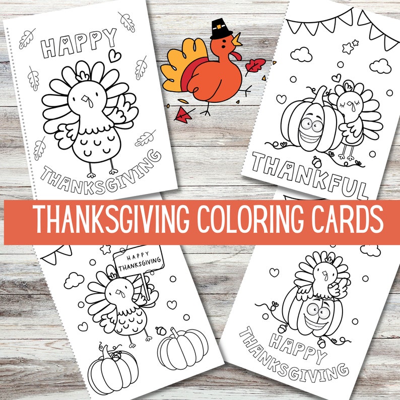Thanksgiving Coloring Cards | DIY Thanksgiving Card DIGITAL DOWNLOAD ...