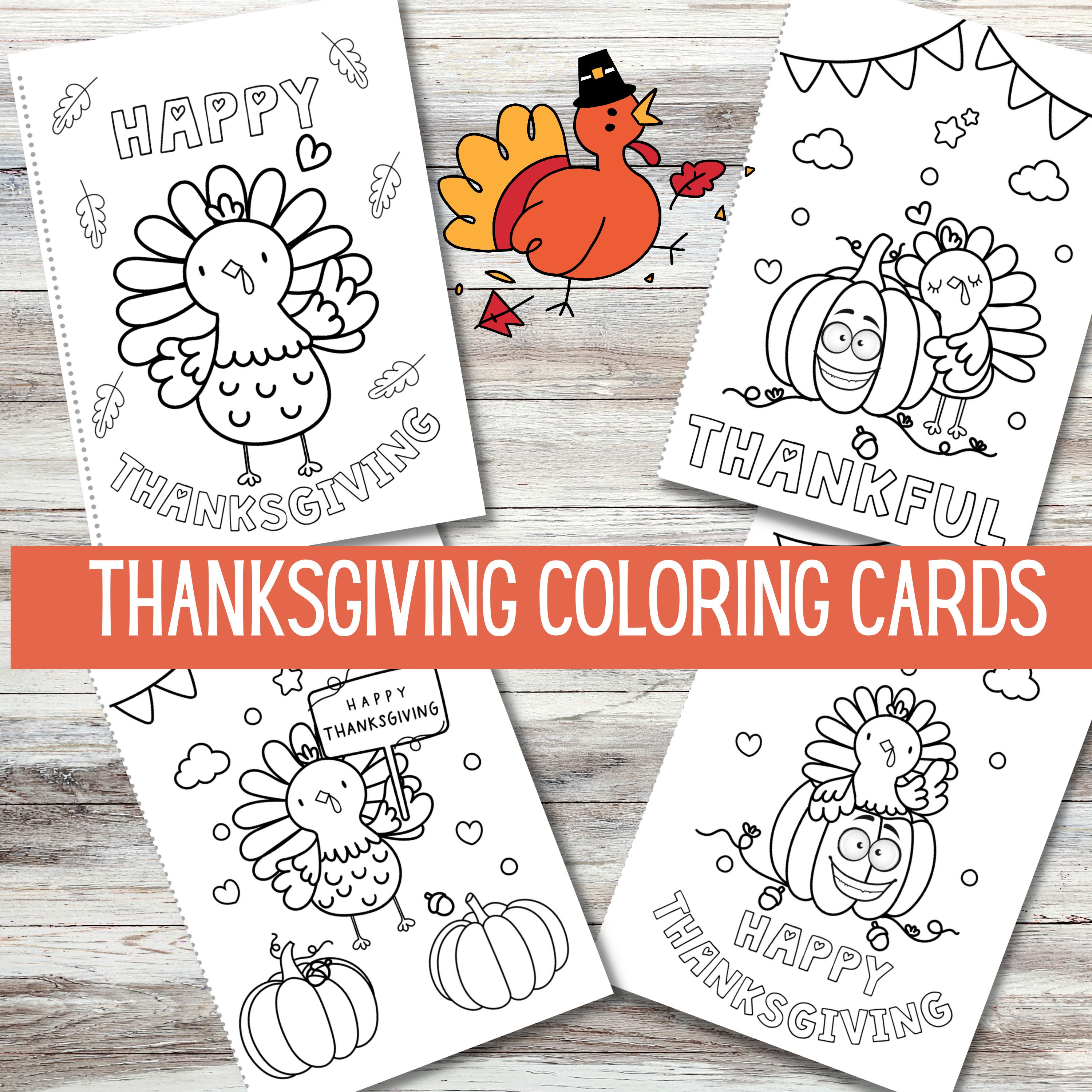 Thanksgiving Coloring Cards | DIY Thanksgiving Card DIGITAL DOWNLOAD ...