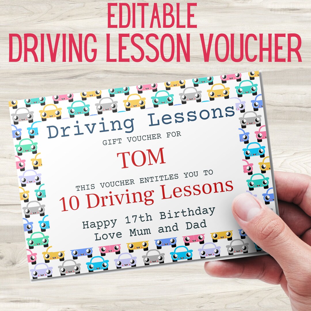 Driving Lessons Voucher Template : Driving Lesson Gift Editable Voucher ...