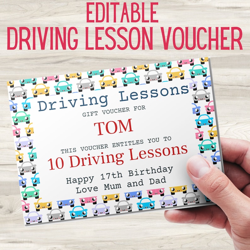 Driving Lessons Voucher Template : Driving Lesson Gift Editable Voucher ...