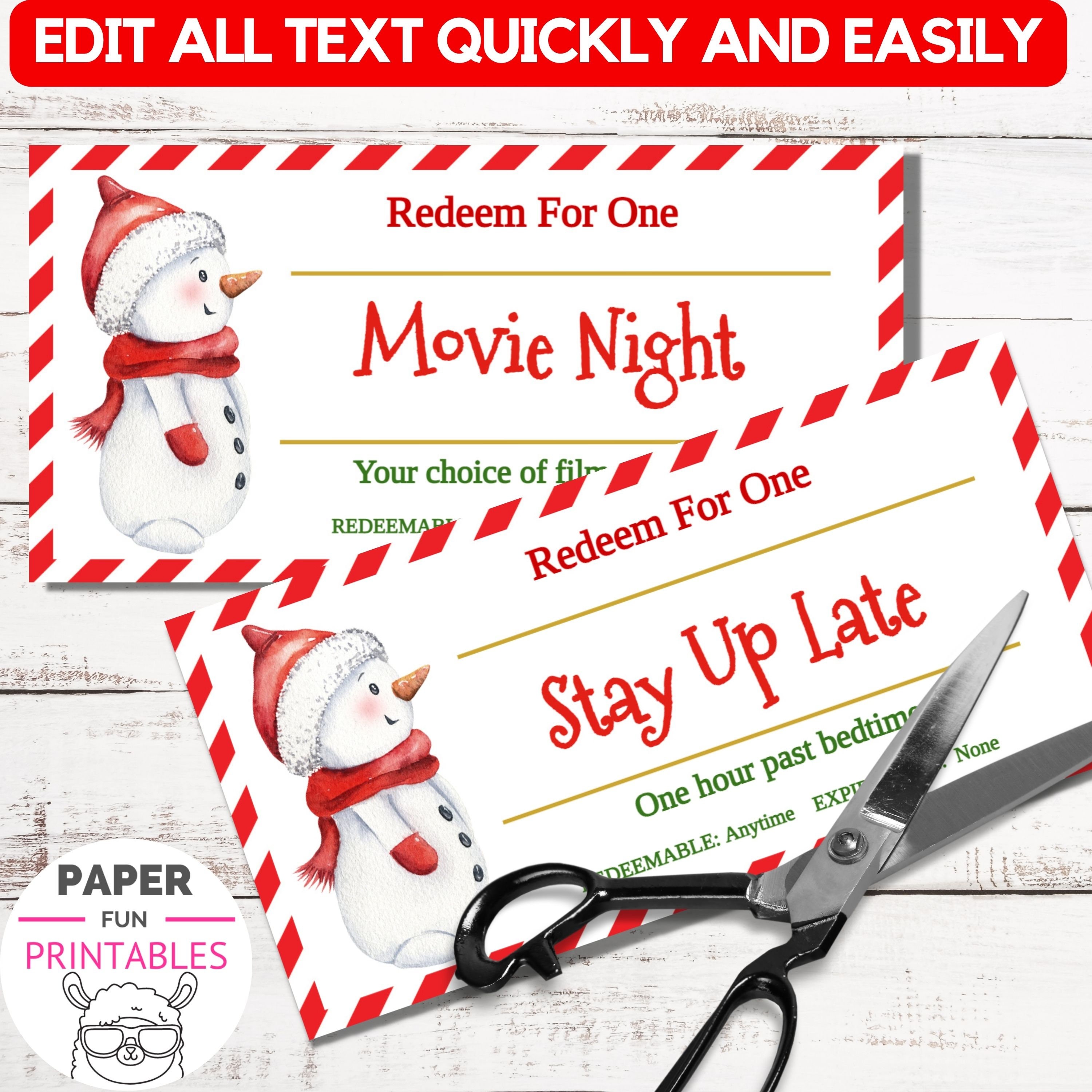 Christmas Coupon Book for Kids : Kids Christmas Coupons. Editable ...