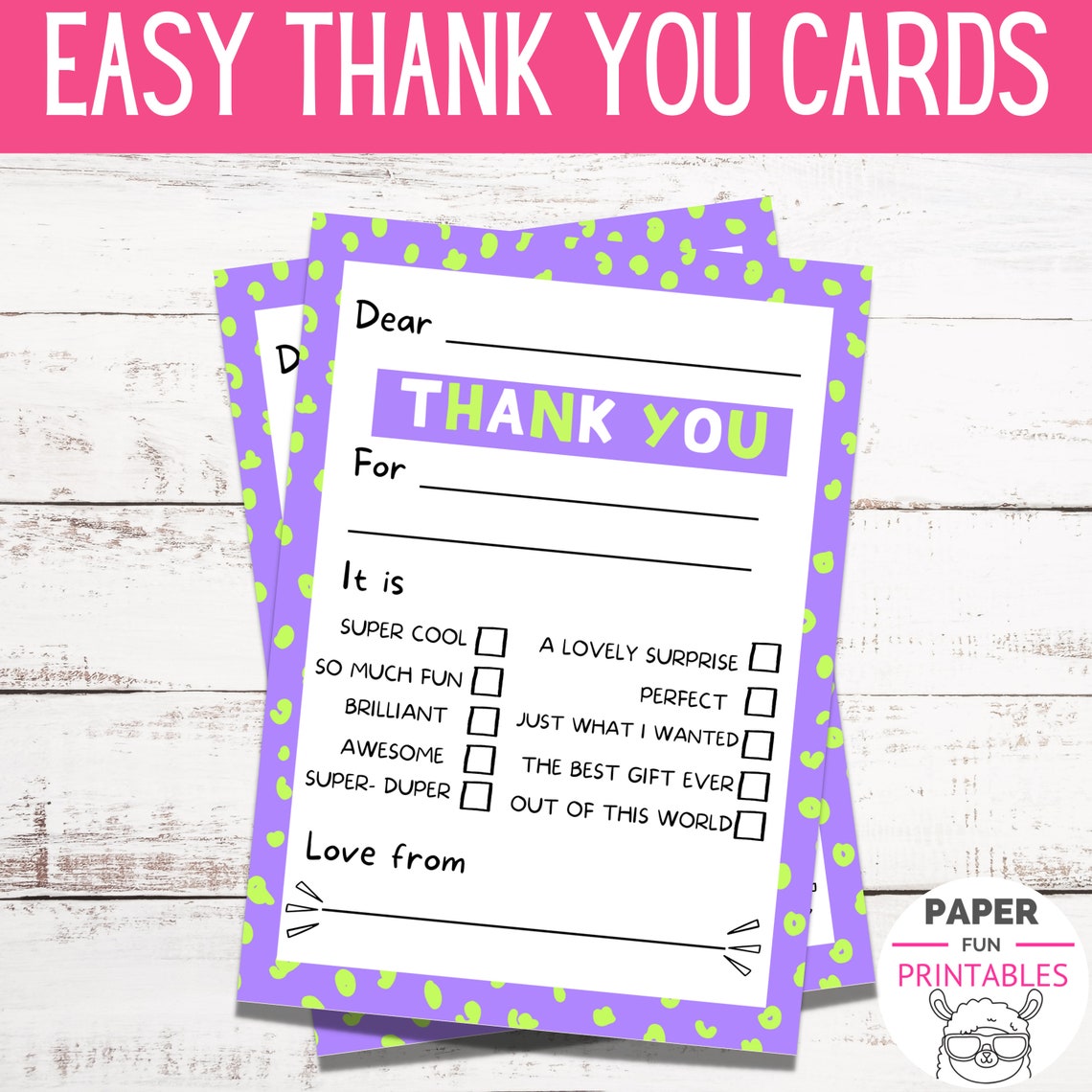 PRINTABLE Thank You Cards for Kids Fill in the Blanks Thank - Etsy