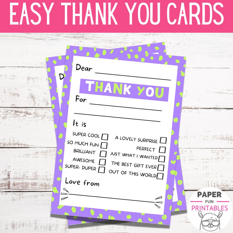 PRINTABLE Thank You Cards for Kids Fill in the Blanks Thank - Etsy