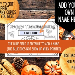 Printable THANKSGIVING Activity Placemat for Kids | EDITABLE ...