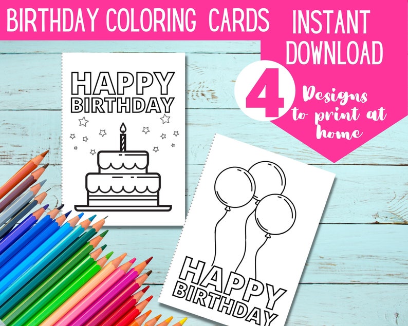Printable BIRTHDAY Coloring Cards | Color Your Own DIY Birthday Card ...