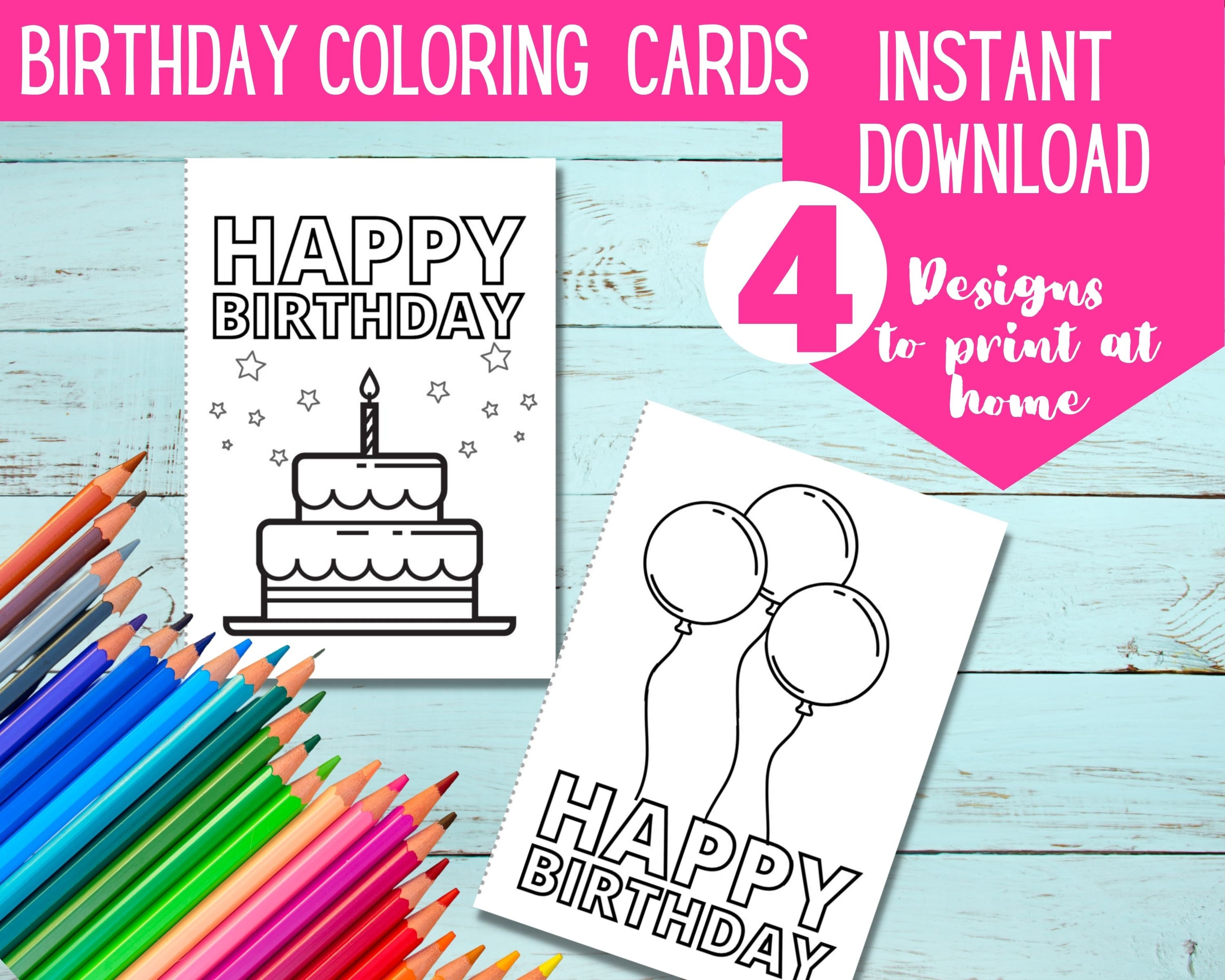 Printable BIRTHDAY Coloring Cards | Color Your Own DIY Birthday Card ...