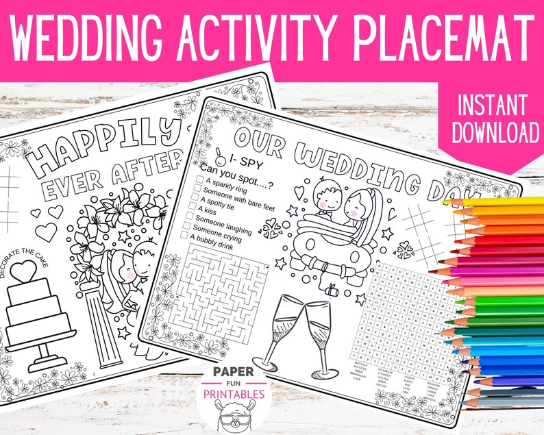 Kids Wedding Activity Coloring Placemat. Kids Wedding Table Activities ...