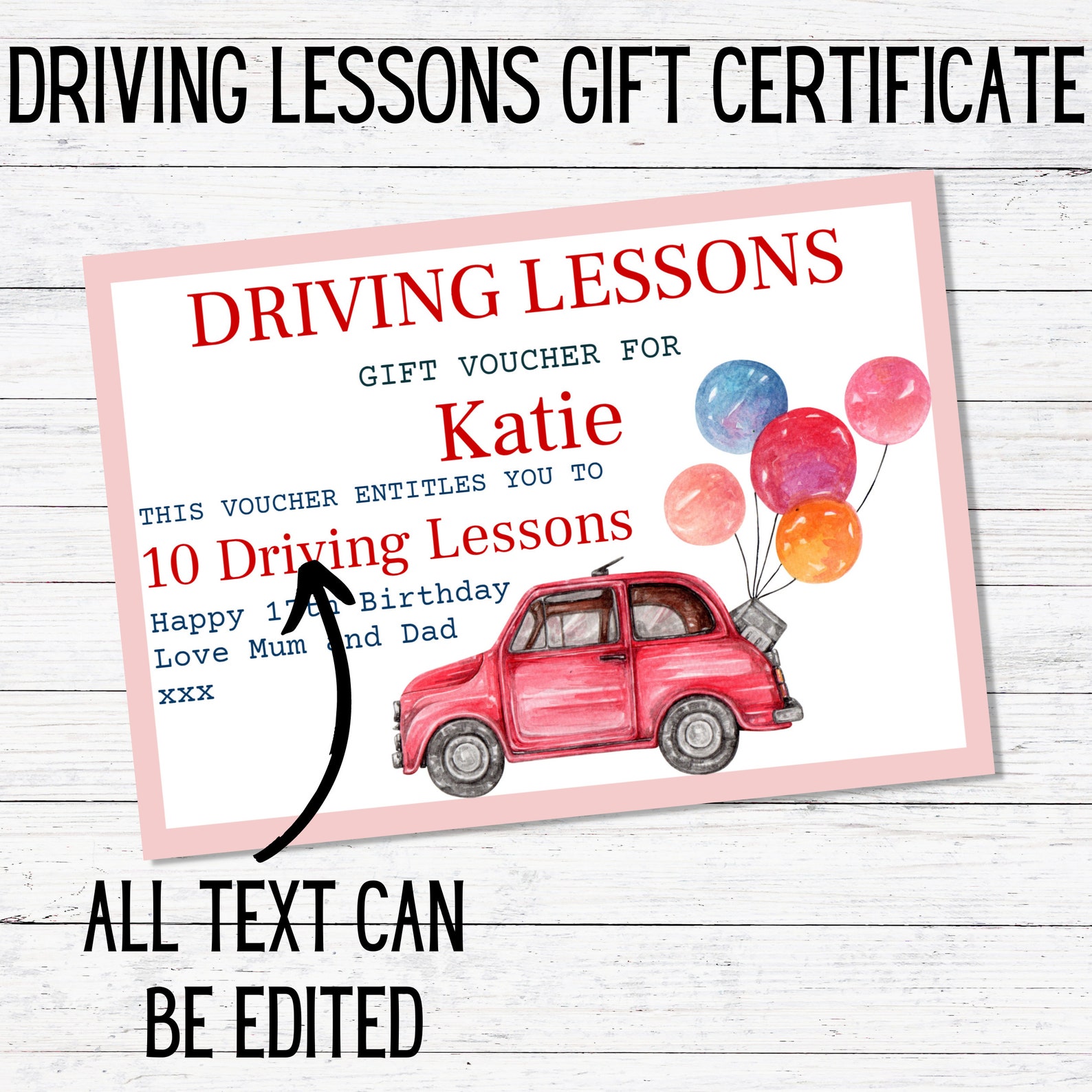 Driving Lessons Voucher Template : Driving Lesson Gift Editable Voucher ...