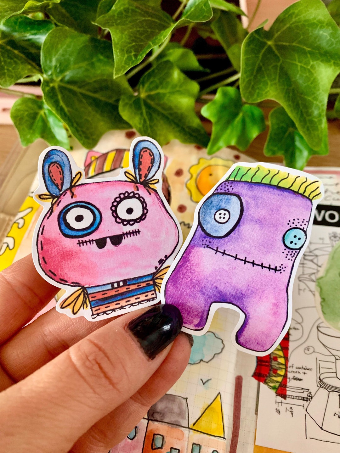 Crafty Monsters Sticker Packillustrated Watercolor Stickers - Etsy