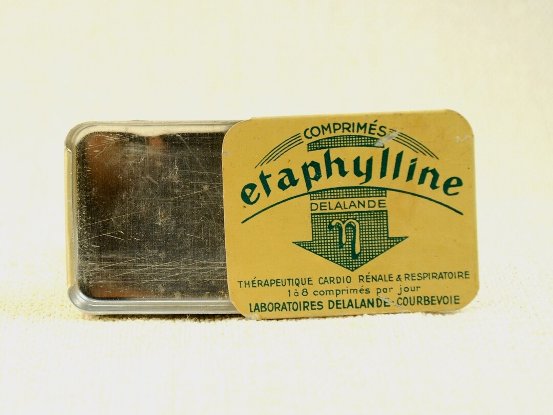 Vintage French 1950's Tin Box Comprimés Etaphylline Delalande, Medicine ...