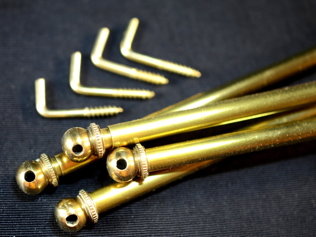 2 Vintage 17" to 20" Extendable French Paris Brass Cafe Rods +4 Fixing ...