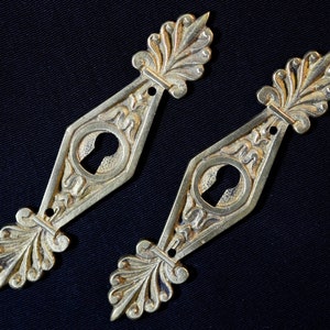 Pair of Antique 4" Vertical French Escutcheons, Cast Bronze Keyhole ...