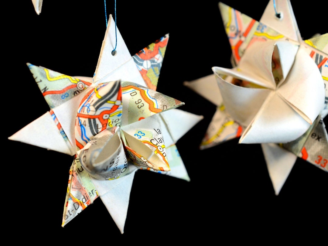 12 Mini French, Froebel Moravian Origami Paper Stars, Handmade Vintage ...