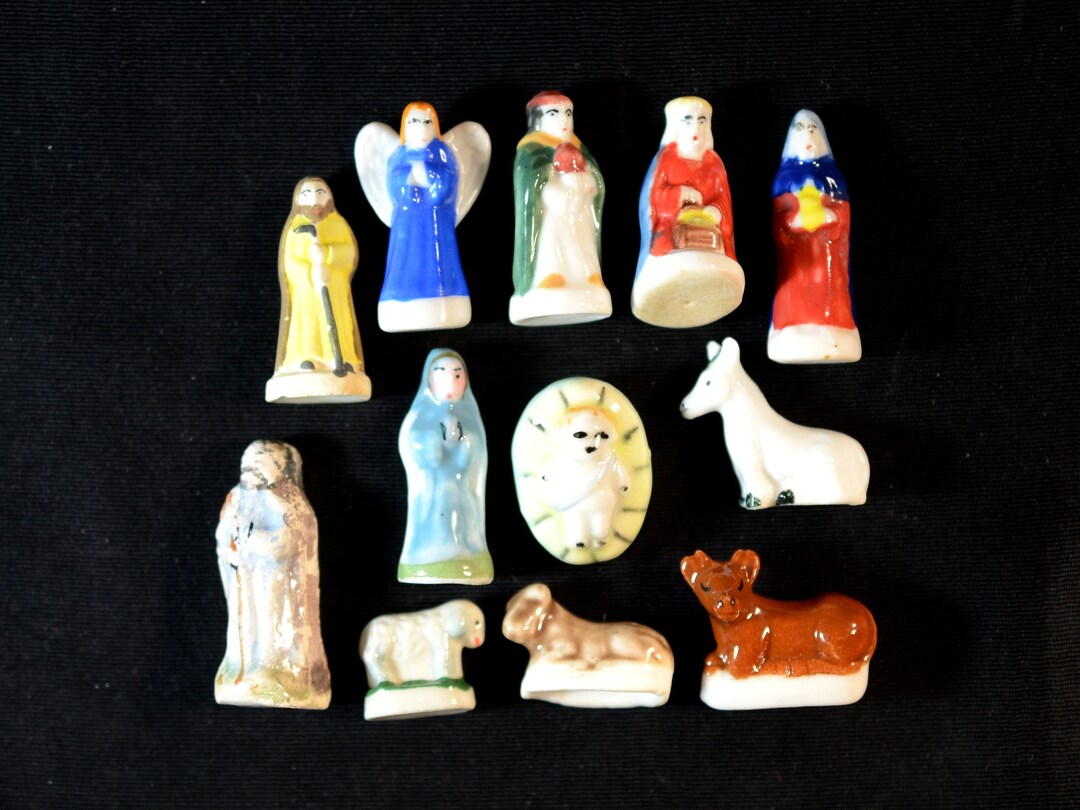 12 Vintage Miniature 1 Christmas Nativity Fèves Tiny Hand Painted ...