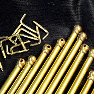 2 Vintage 16" to 22" Extendable French Paris Brass Cafe Rods + 4 Fixing ...