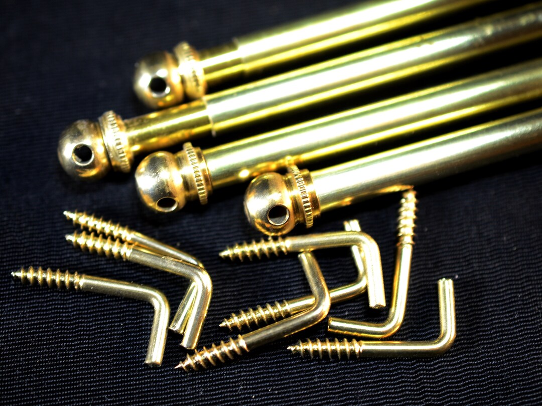 2 Vintage 16" to 20" Extendable French Paris Brass Cafe Rods +4 Fixing ...