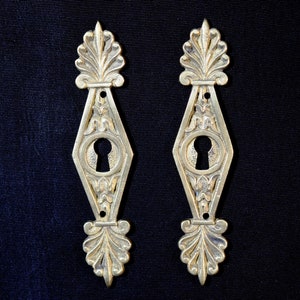 Pair of Antique 4" Vertical French Escutcheons, Cast Bronze Keyhole ...