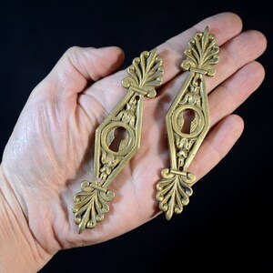 Pair of Antique 4" Vertical French Escutcheons, Cast Bronze Keyhole ...