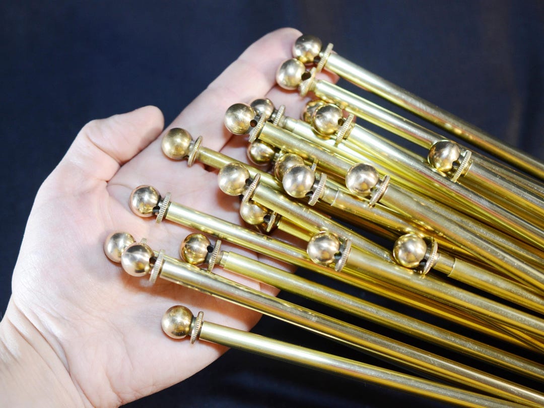 2 Vintage 16" to 24" Extendable French Paris Brass Cafe Rods + 4 Fixing ...