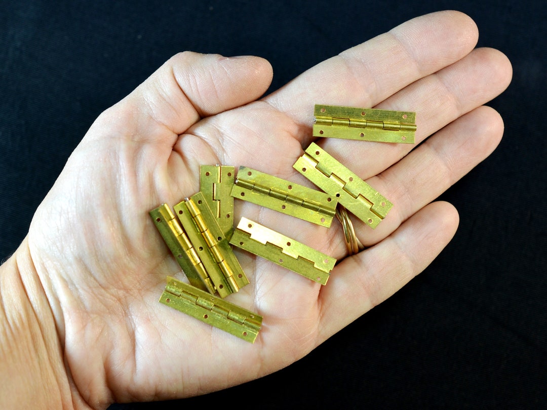 8 Vintage 1 1/4 Miniature Solid Brass Hinges, Small Tiny 3.0cm ...
