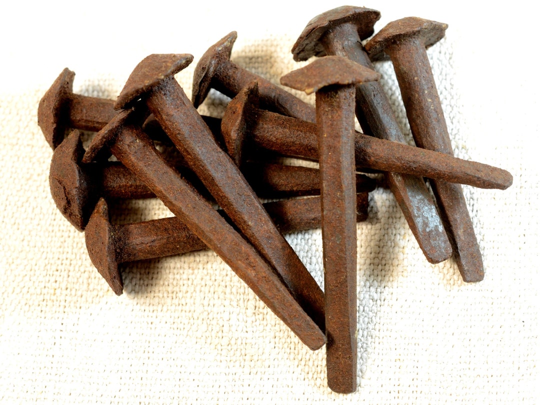 10 Antique 3" Wrought Iron French Nails, Rose Head, Hand Forged ...
