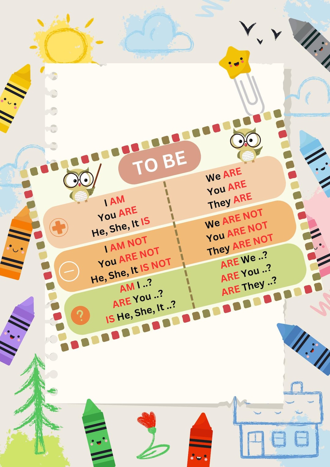 Interactive 'to Be' Verb Flashcards English Grammar for Beginners - Etsy