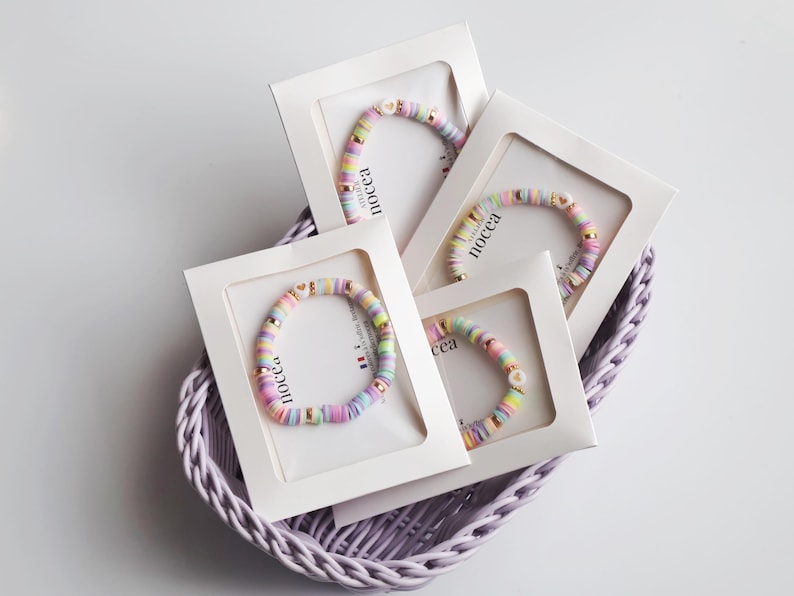 Pastel Love Friendship Heishi Bead Bracelet, Women and Child Bracelet ...