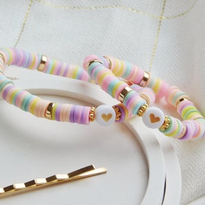 Pastel Love Friendship Heishi Bead Bracelet, Women and Child Bracelet ...