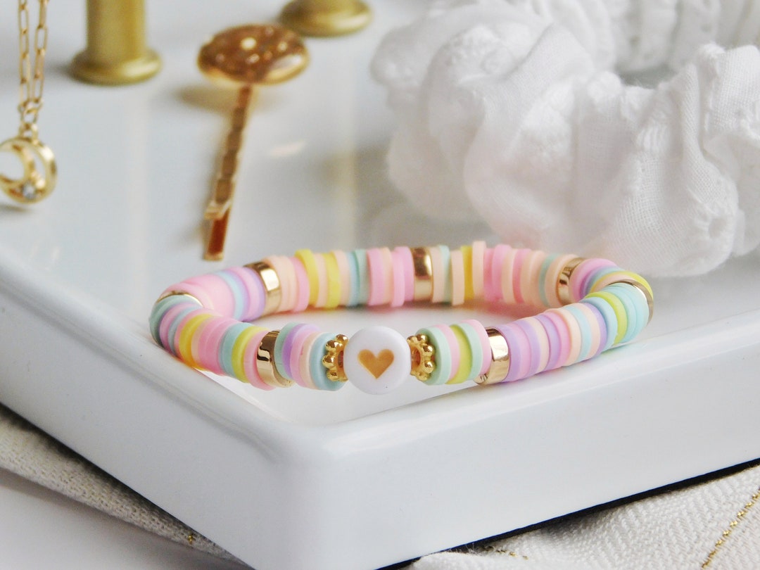Pastel Love Friendship Heishi Bead Bracelet, Women and Child Bracelet ...