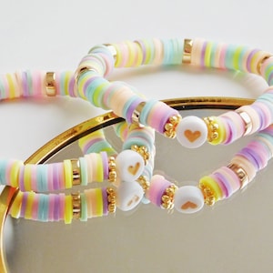 Pastel Love Friendship Heishi Bead Bracelet, Women and Child Bracelet ...