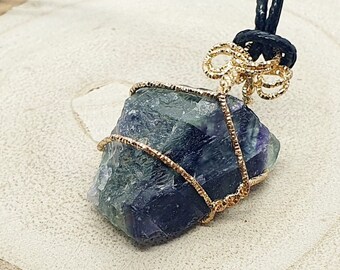 Fluorite Crystal Necklace, Green Fluorite Pendant, Chunky Gemstone ...