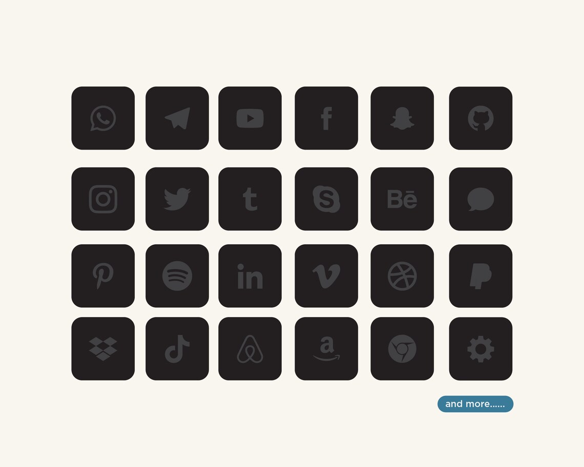 Dark Grey Matte Black Ios16 Icon Pack 200 Social Media - Etsy
