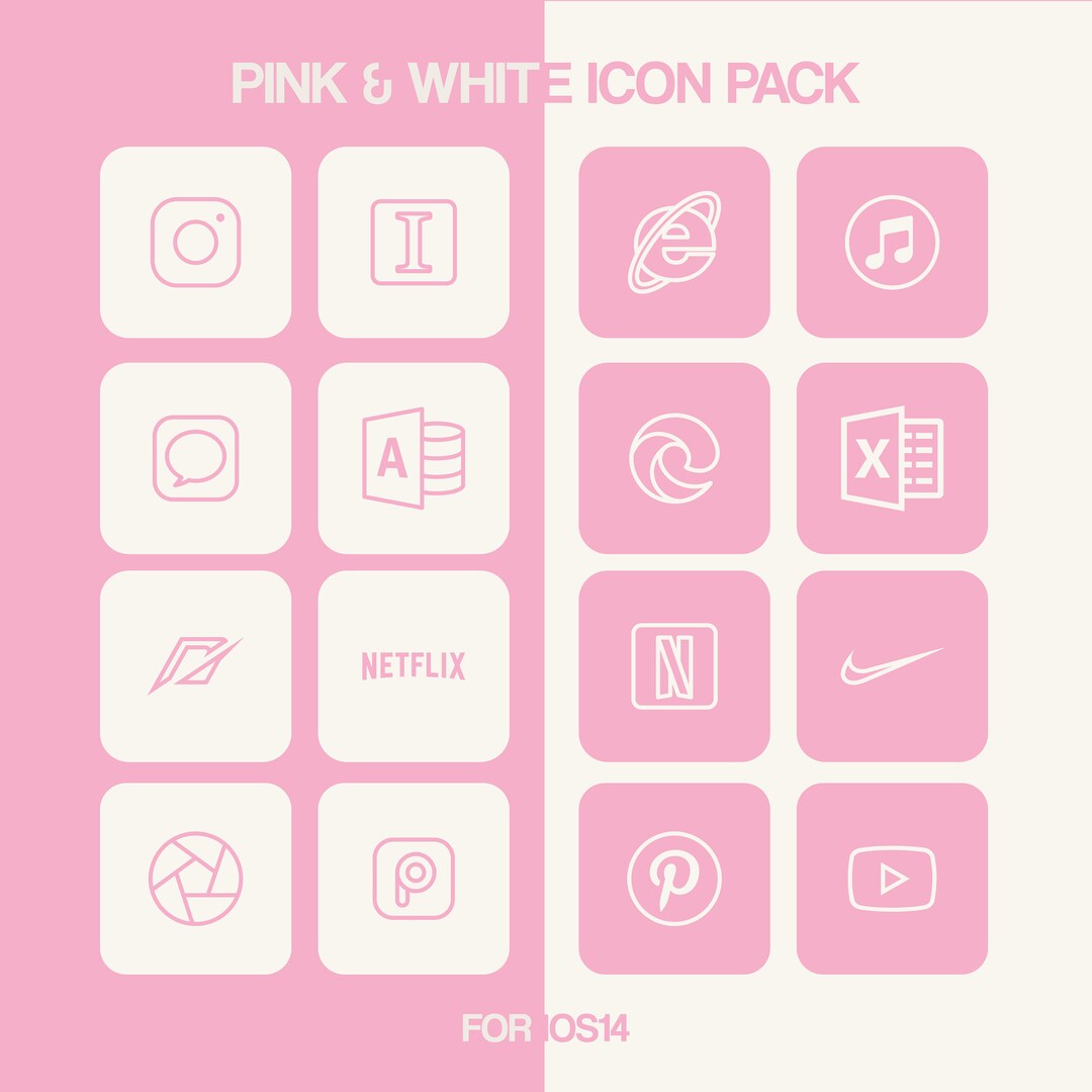 Ios14 Aesthetic Minimal Pink & White Icon Pack 200+ | Pastel Pink White ...
