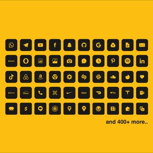 Dark Mode Matte Black Ios16 Icon Pack Yellow Social Media Phone IOS16 ...