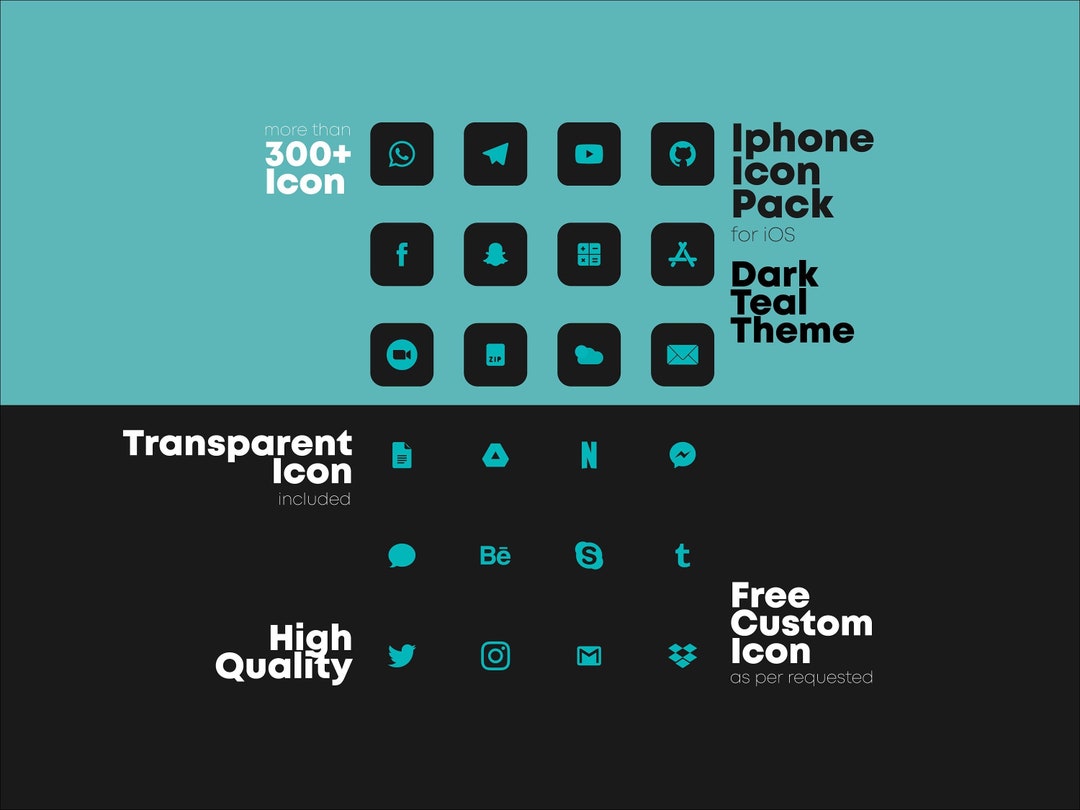 Dark Teal Matte Black Ios15 Icon Pack | Teal Icon iPhone IOS14 | Free ...