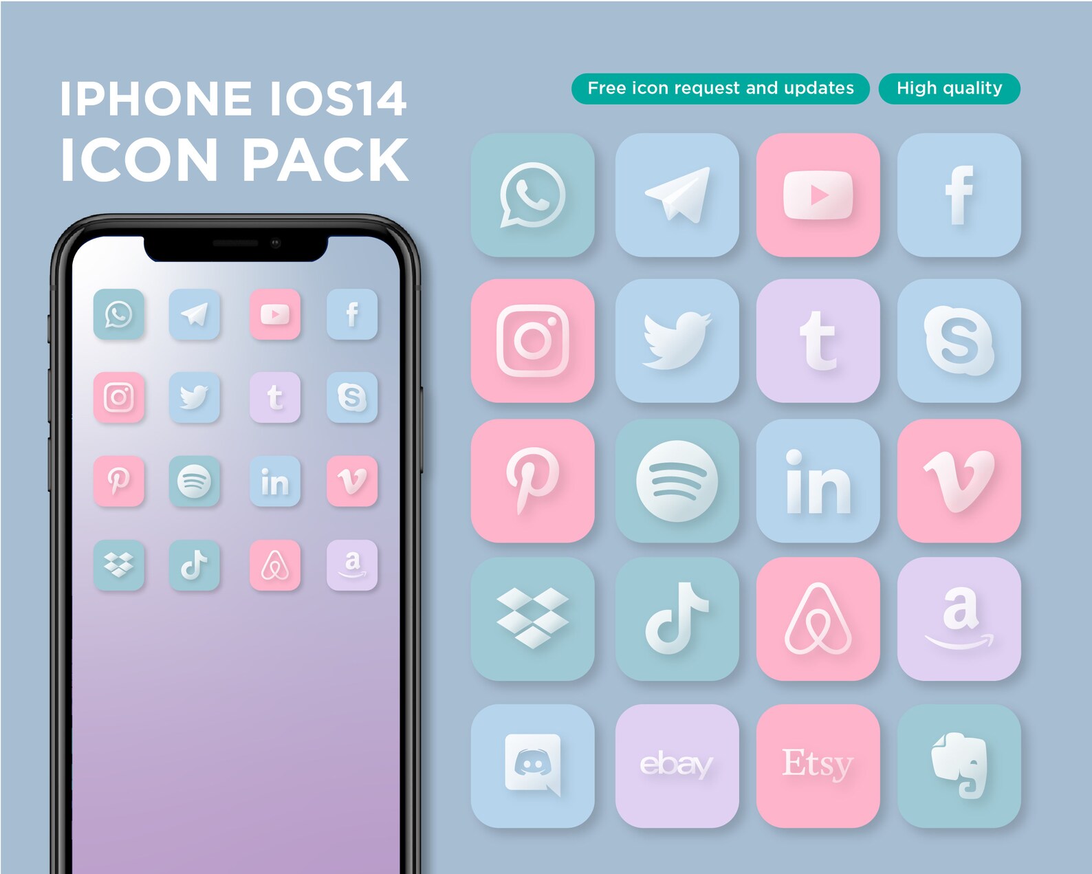 4 Color Aesthetic Pastel Ios14 Icon Pack Social Media Phone | Etsy