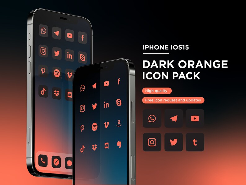 Dark Mode Matte Black Ios16 Icon Pack Dark Orange Iphone - Etsy