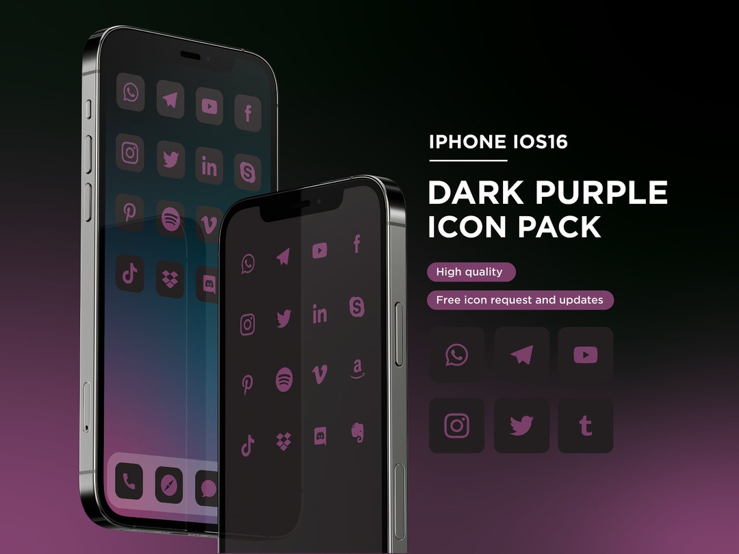 Dark Mode Matte Black Purple Ios16 Icon Pack | Dark Purple iPhone ...