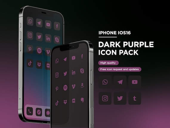 Dark Mode Matte Black Purple Ios16 Icon Pack Dark Purple - Etsy