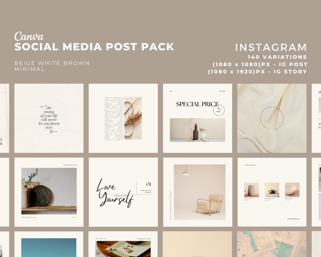 140 Neutral Instagram Post Templates - Engagement - Story Templates ...