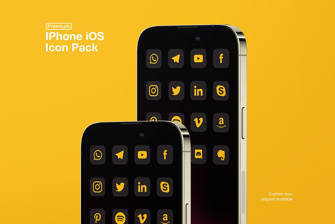 Dark Mode Matte Black Ios16 Icon Pack | Yellow Social Media Phone IOS16 ...