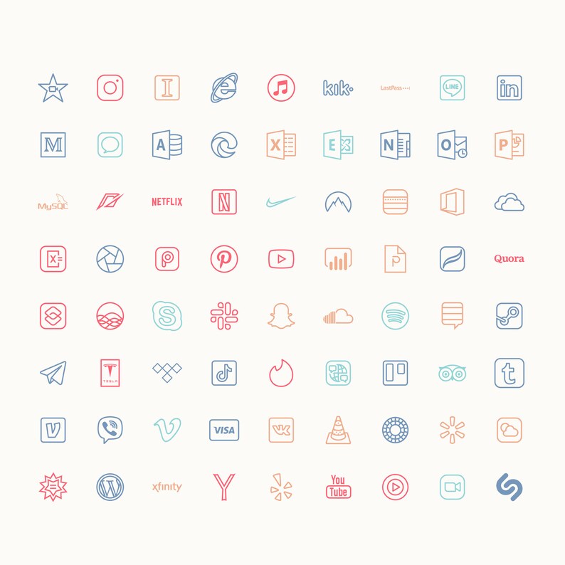 Ios14 Aesthetic Minimal Icon Pack 200 Pastel Icon Social | Etsy