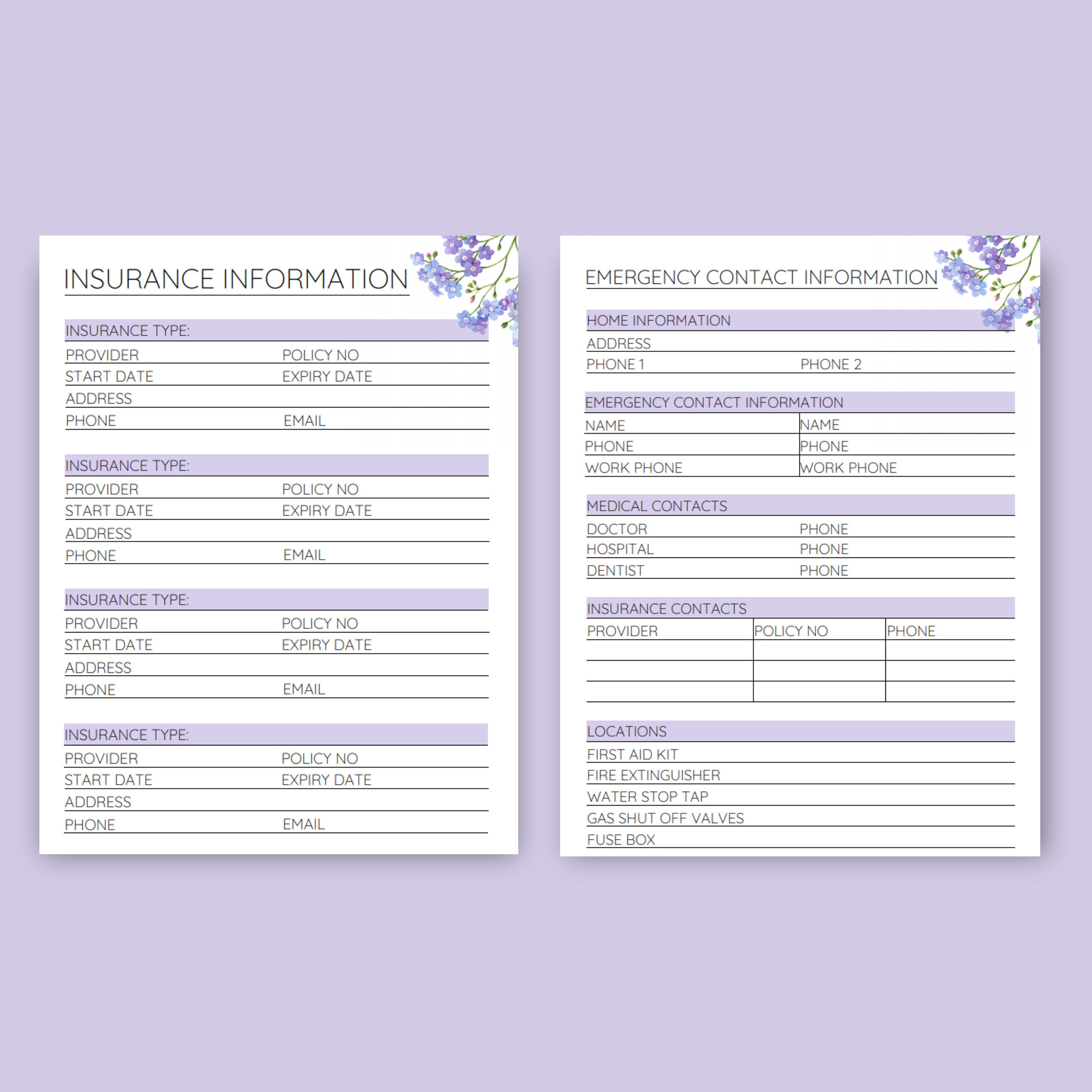 Printable Emergency Binder, Important Documents Bundle, Insurance ...